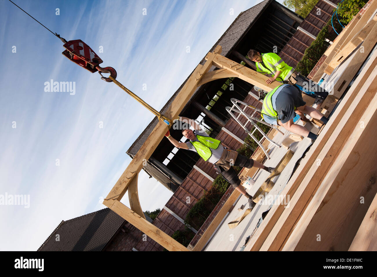 self building house, constructing green oak timber framed structure ...