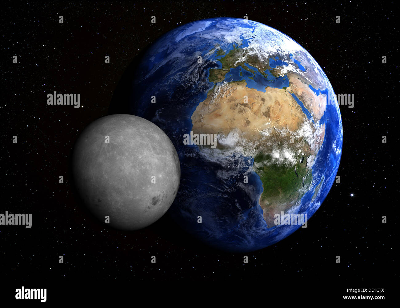 Earth and moon with stars hi-res stock photography and images - Alamy