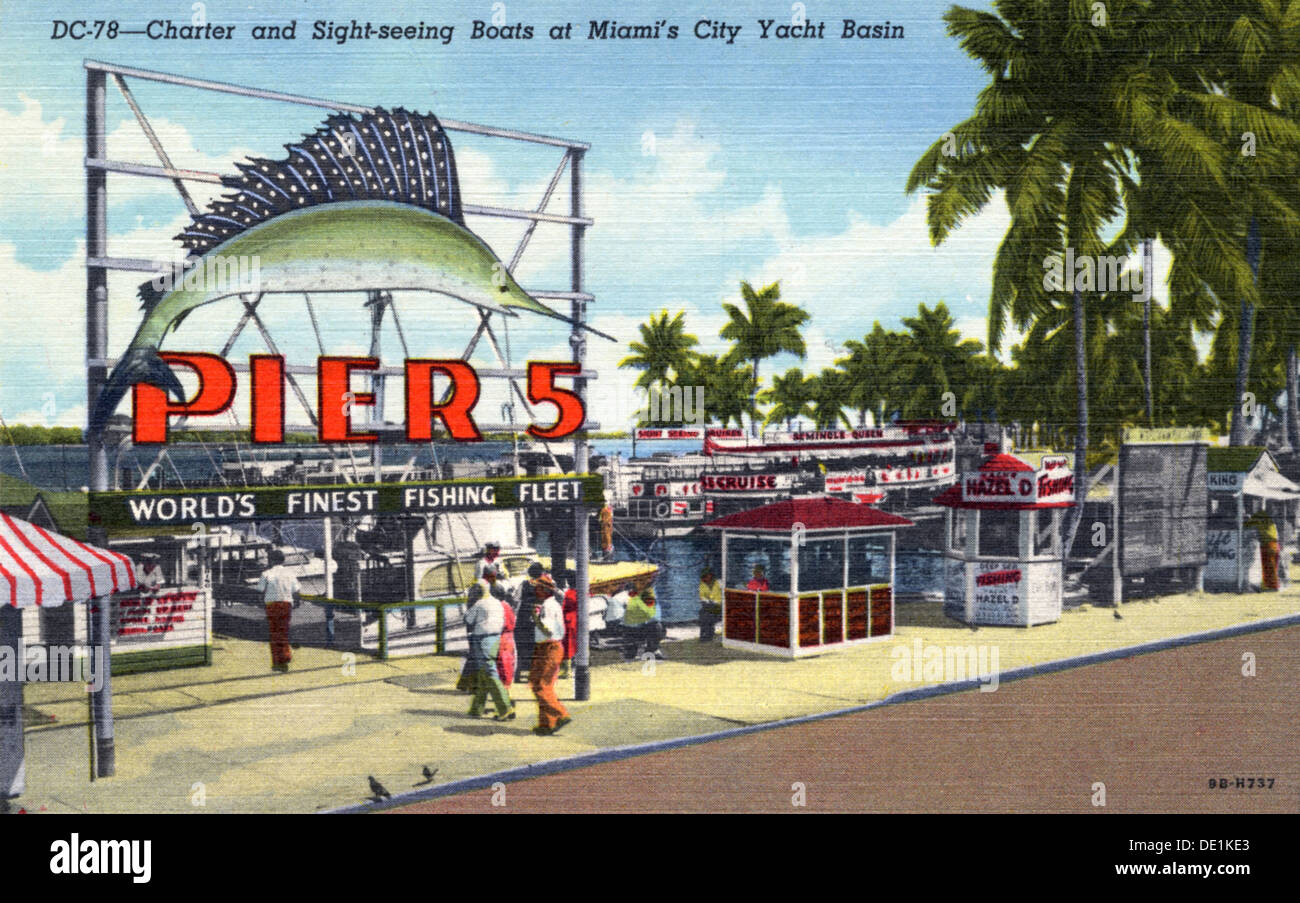 Charter and sightseeing boats at Pier 5, Miami Yacht Basin, Florida ...