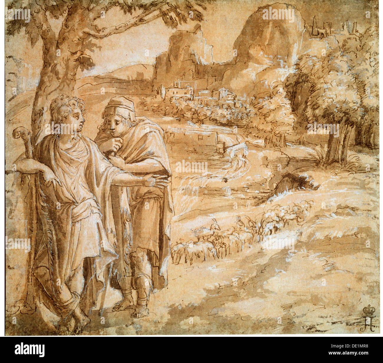 Shepherd and Piligrim in a Landscape', c1550. Artist: Pirro Ligorio ...