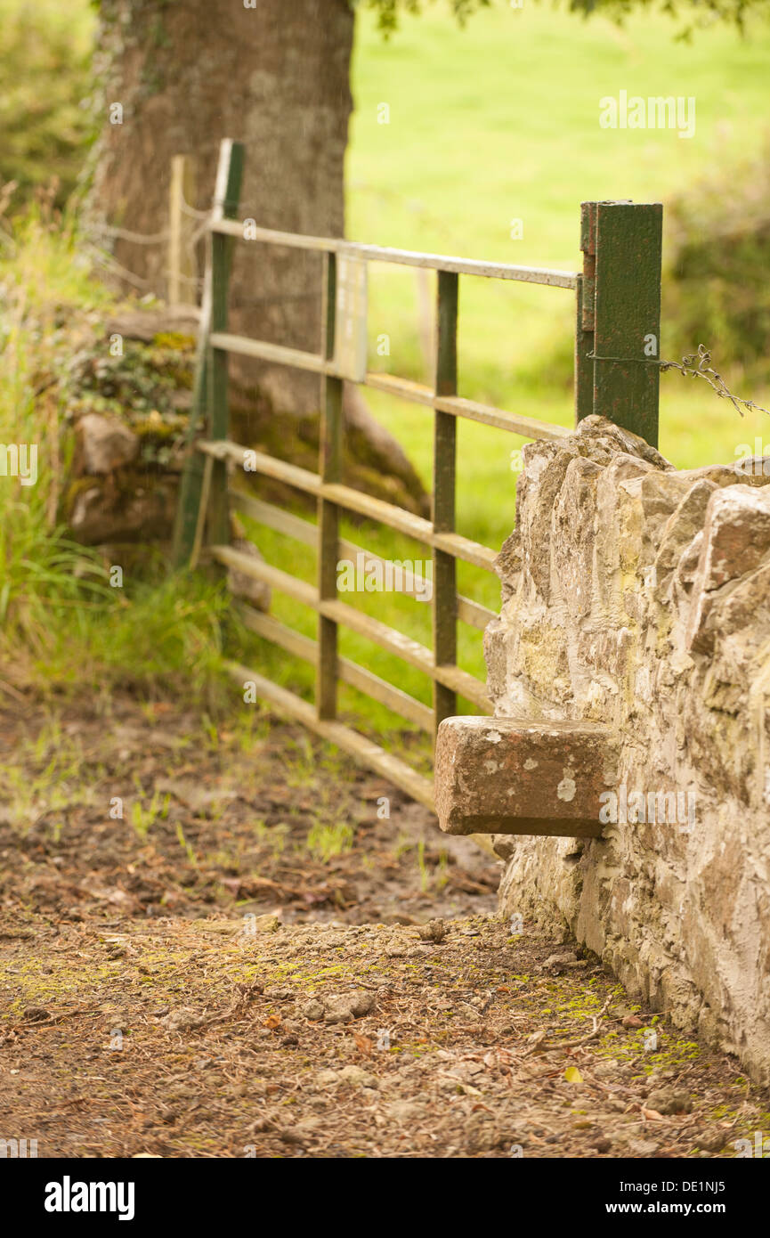Farmers gate and wall step Stock Photo - Alamy