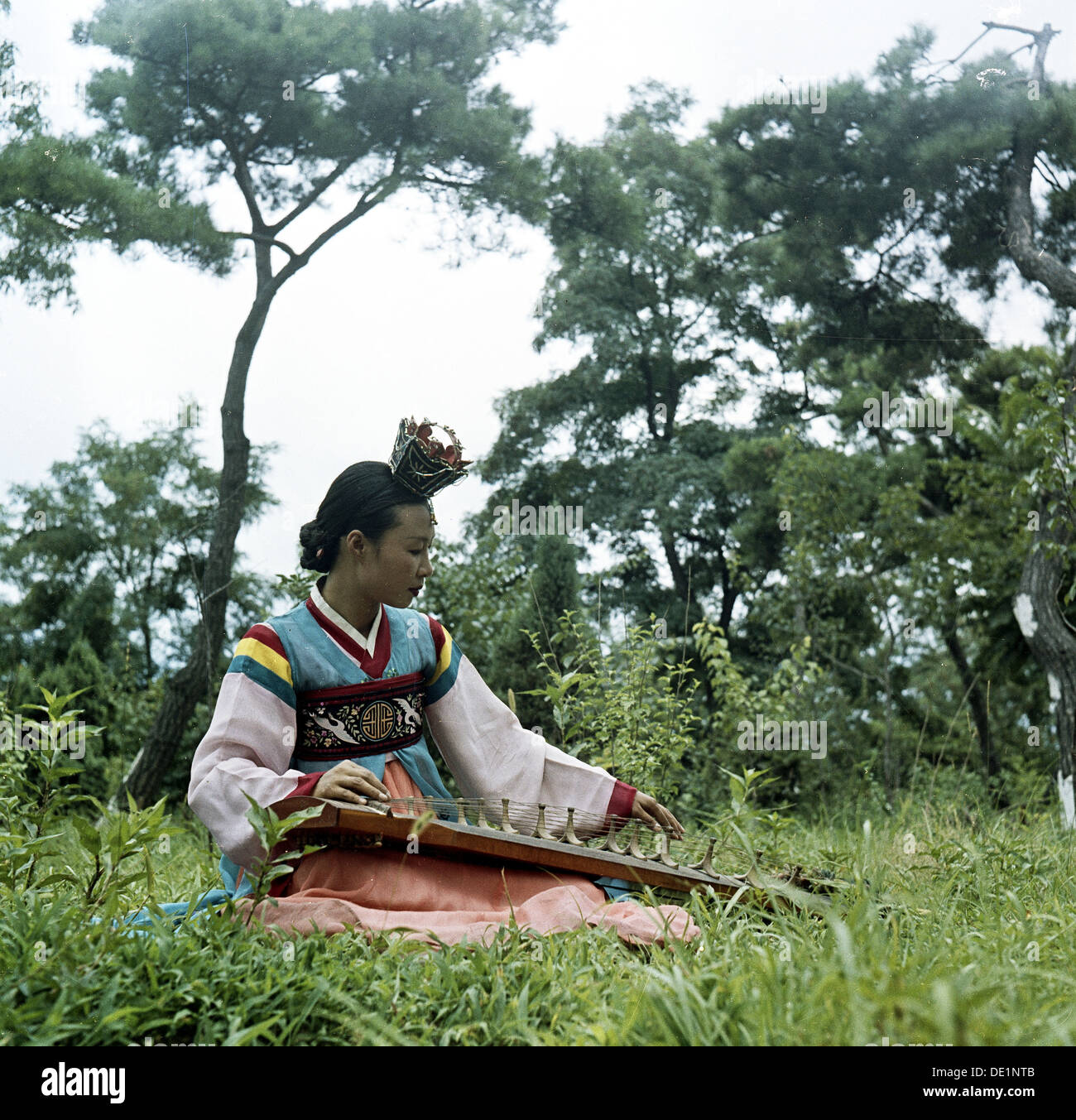 Korean woman playing traditional music instrument hi-res stock ...