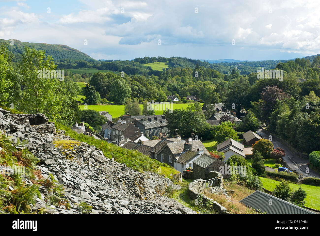 Old slate quarry above the village of Chapel Stile, Langdale, Lake ...