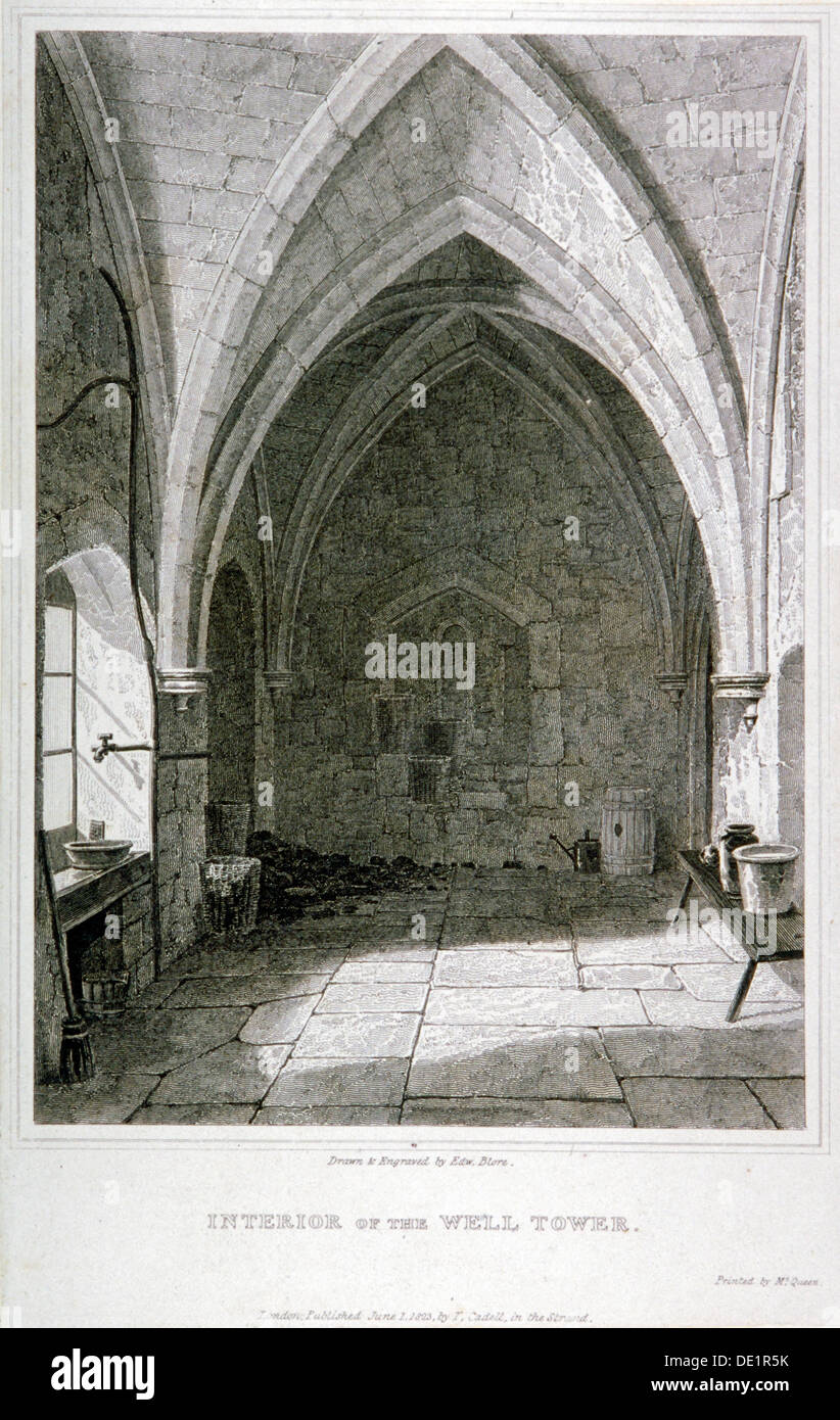 Interior view of the Well Tower, Tower of London, 1823. Artist: Edward ...