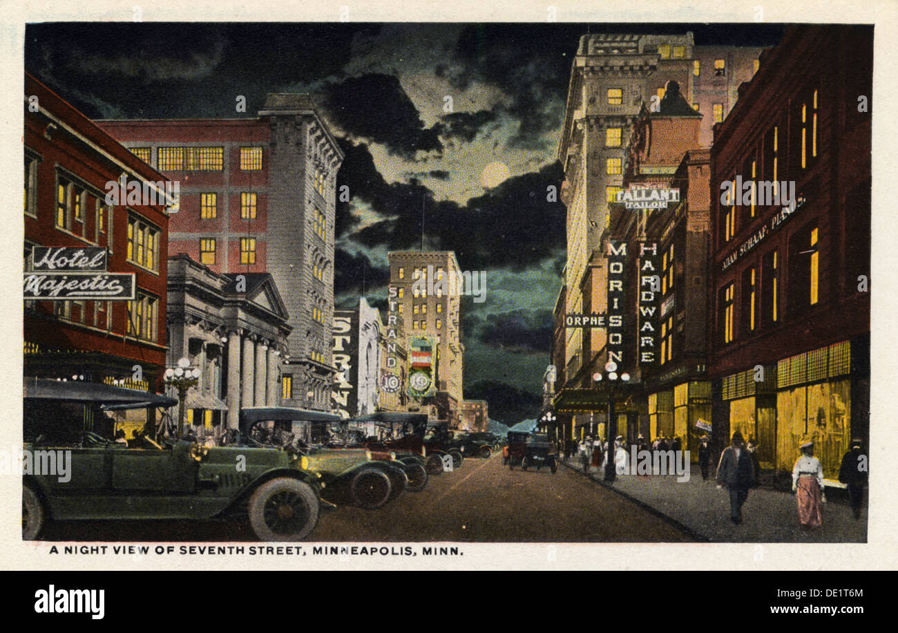 Postcard of a night view of the illuminated buildings hi-res stock ...