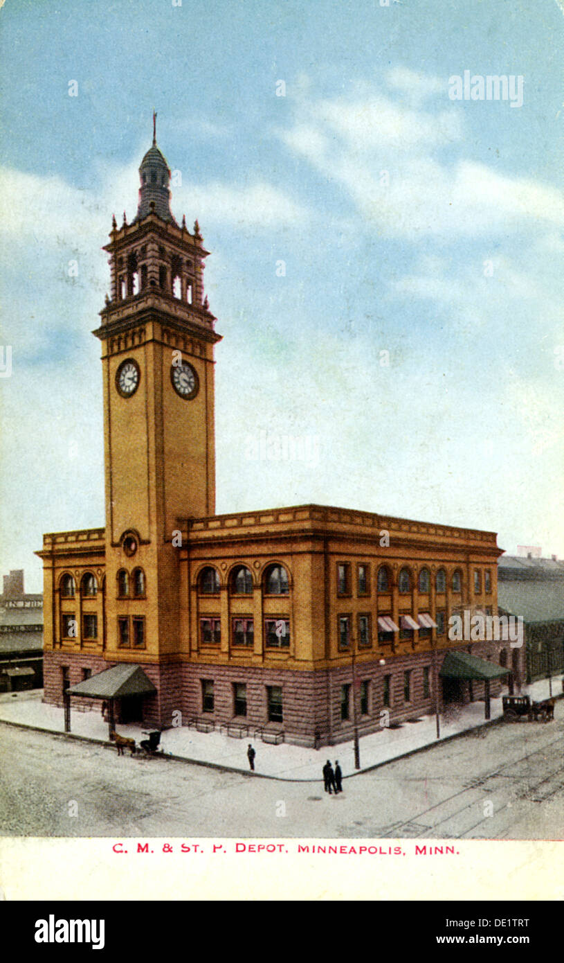 CMStP&P Railroad depot, Minneapolis, Minnesota, USA, 1910. Artist ...
