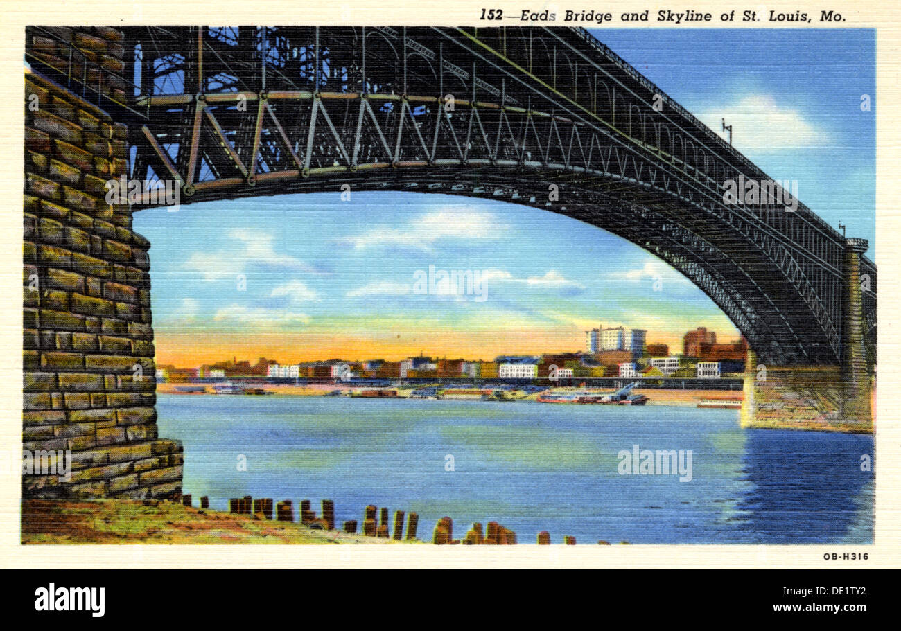 Eads Bridge and skyline of St Louis, Missouri, USA, 1940. Artist ...