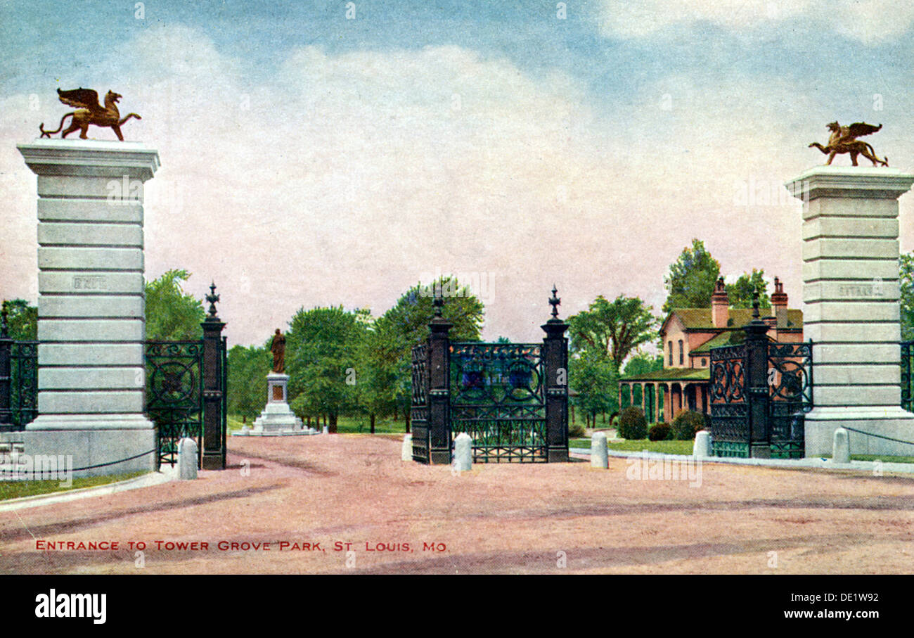 Entrance to Tower Grove Park, St Louis, Missouri, USA, 1907. Artist ...