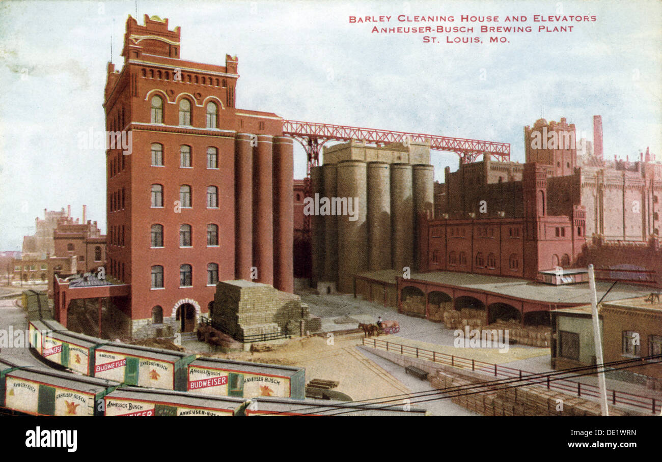 Barley cleaning house and elevators, Anheuser-Busch brewing plant, St ...