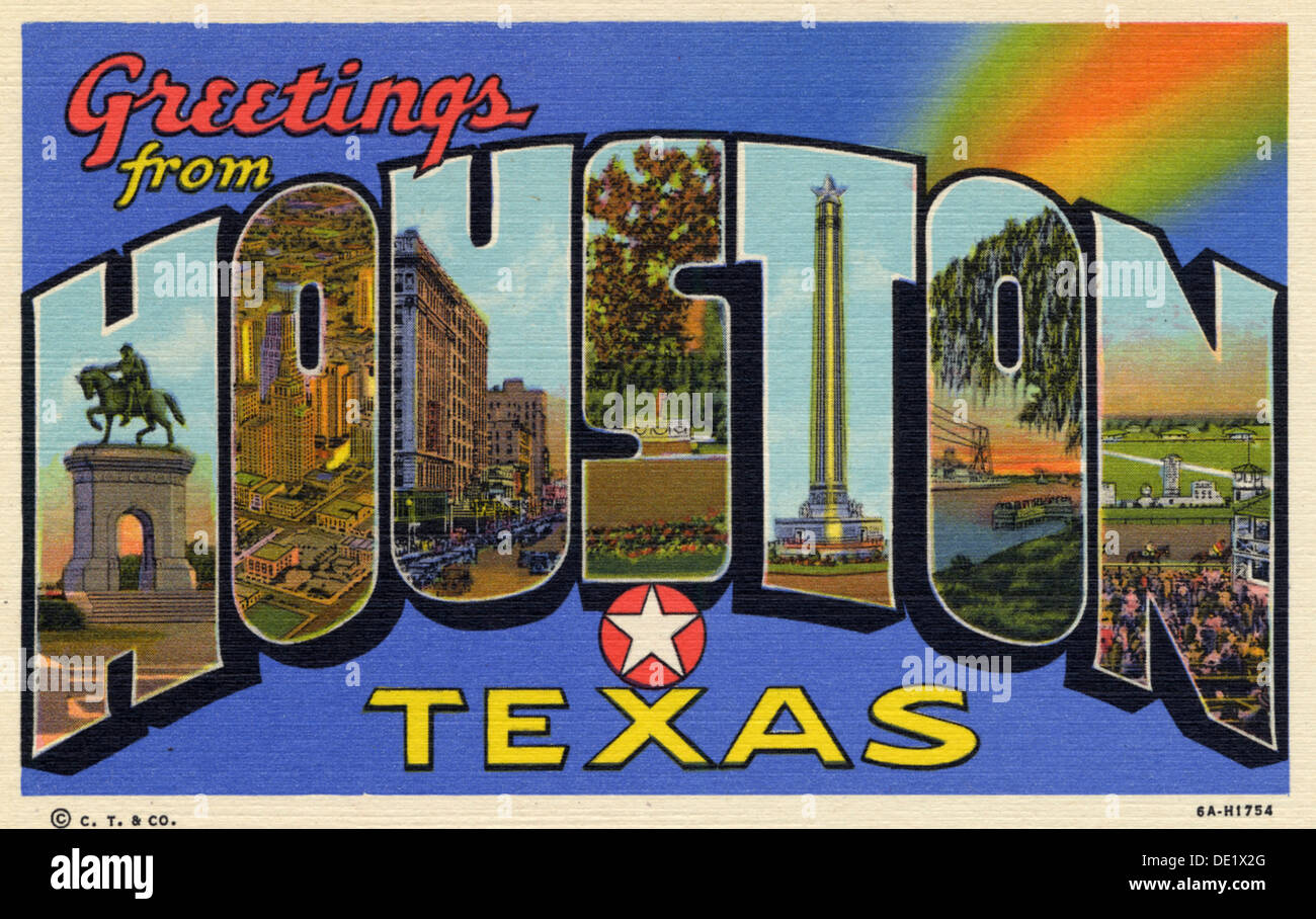 'Greetings from Houston, Texas', postcard, 1936. Artist: Unknown Stock Photo - Alamy