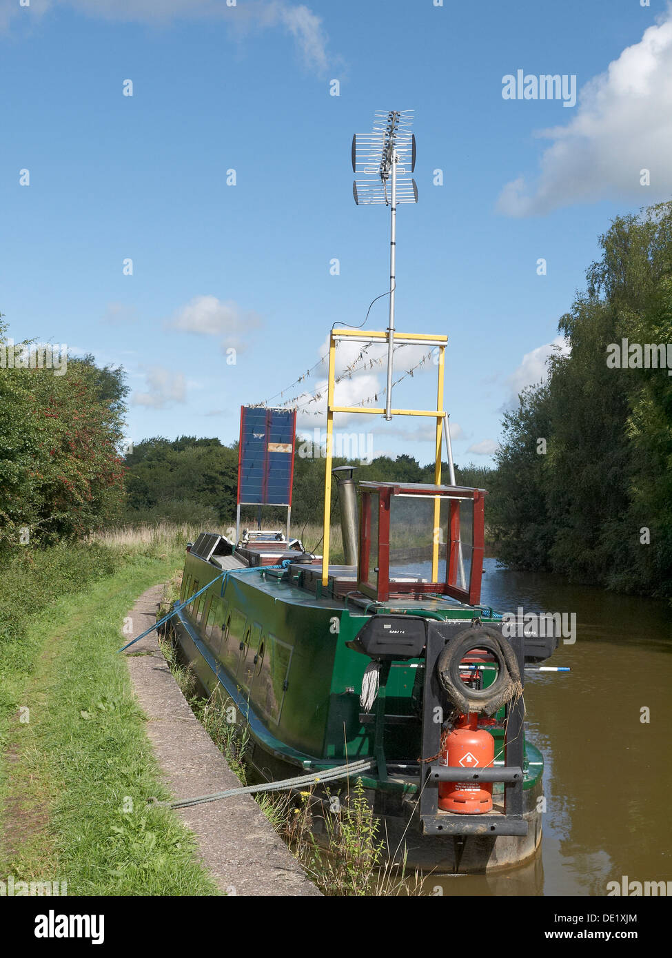 Narrow boat with television aerial Stock Photo - Alamy