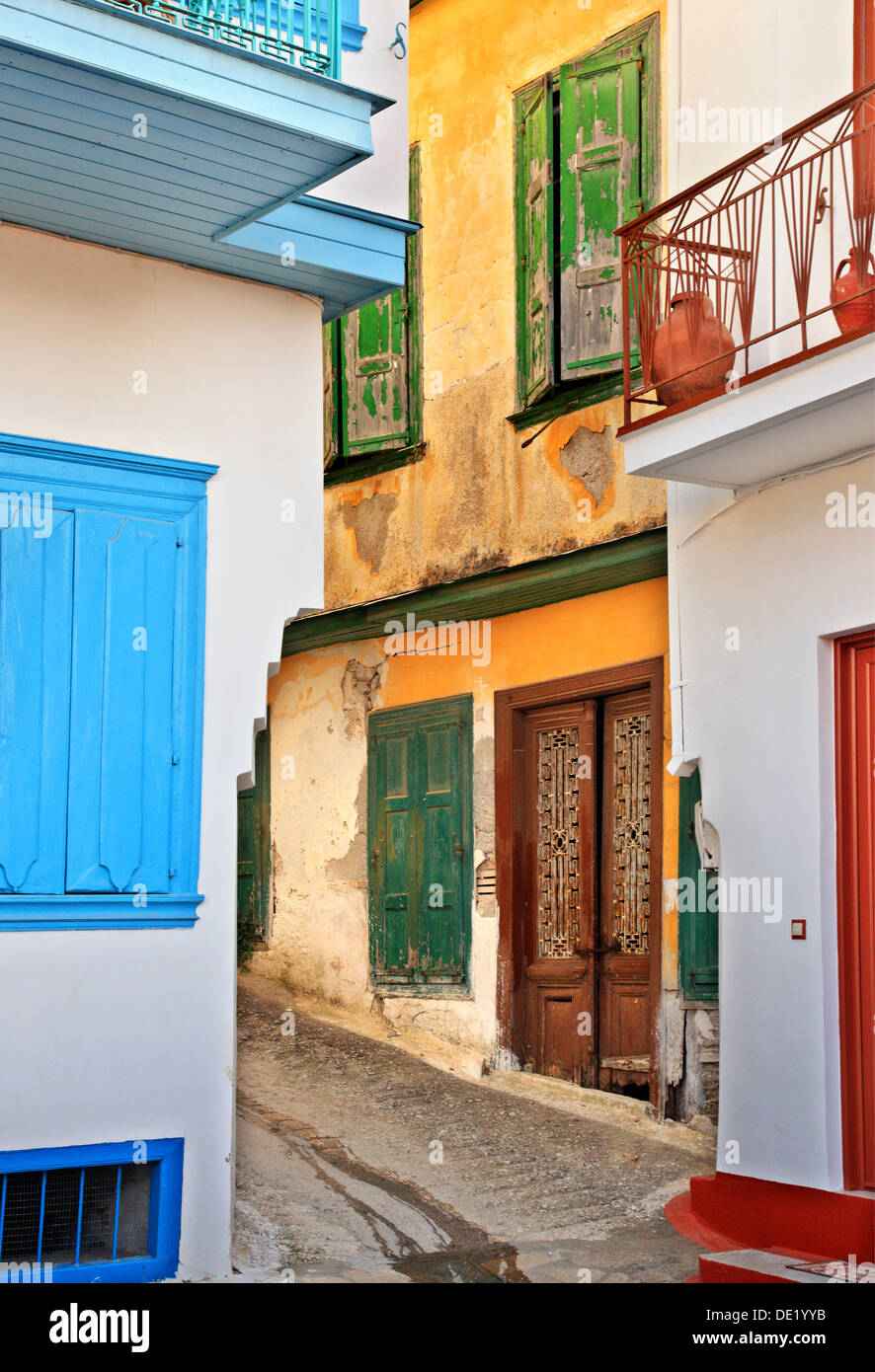 Colorful neighborhood in Vourliotes village, one of the most beautiful ...