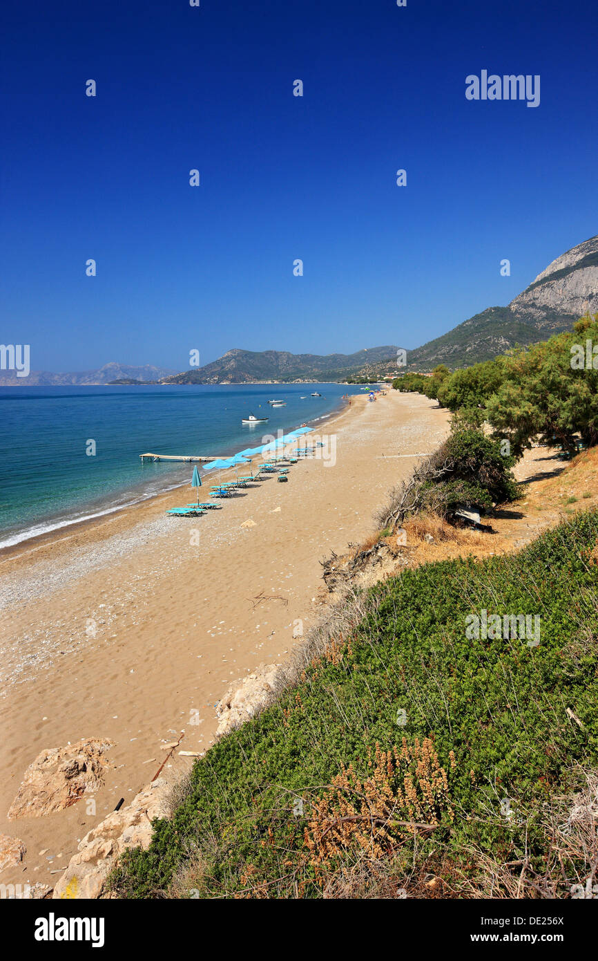 The beach of Kambos (of Marathokambos) village, Samos island, Greece ...