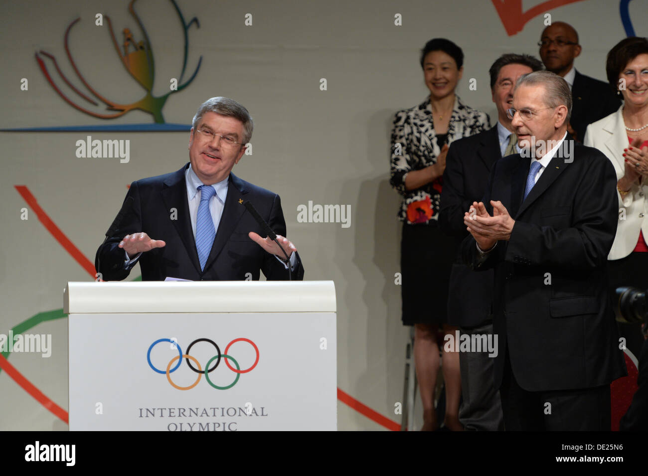 Buenos Aires, Argentina. 10th Sep, 2013. New IOC President Thomas Bach of Germany (L) reacts ...