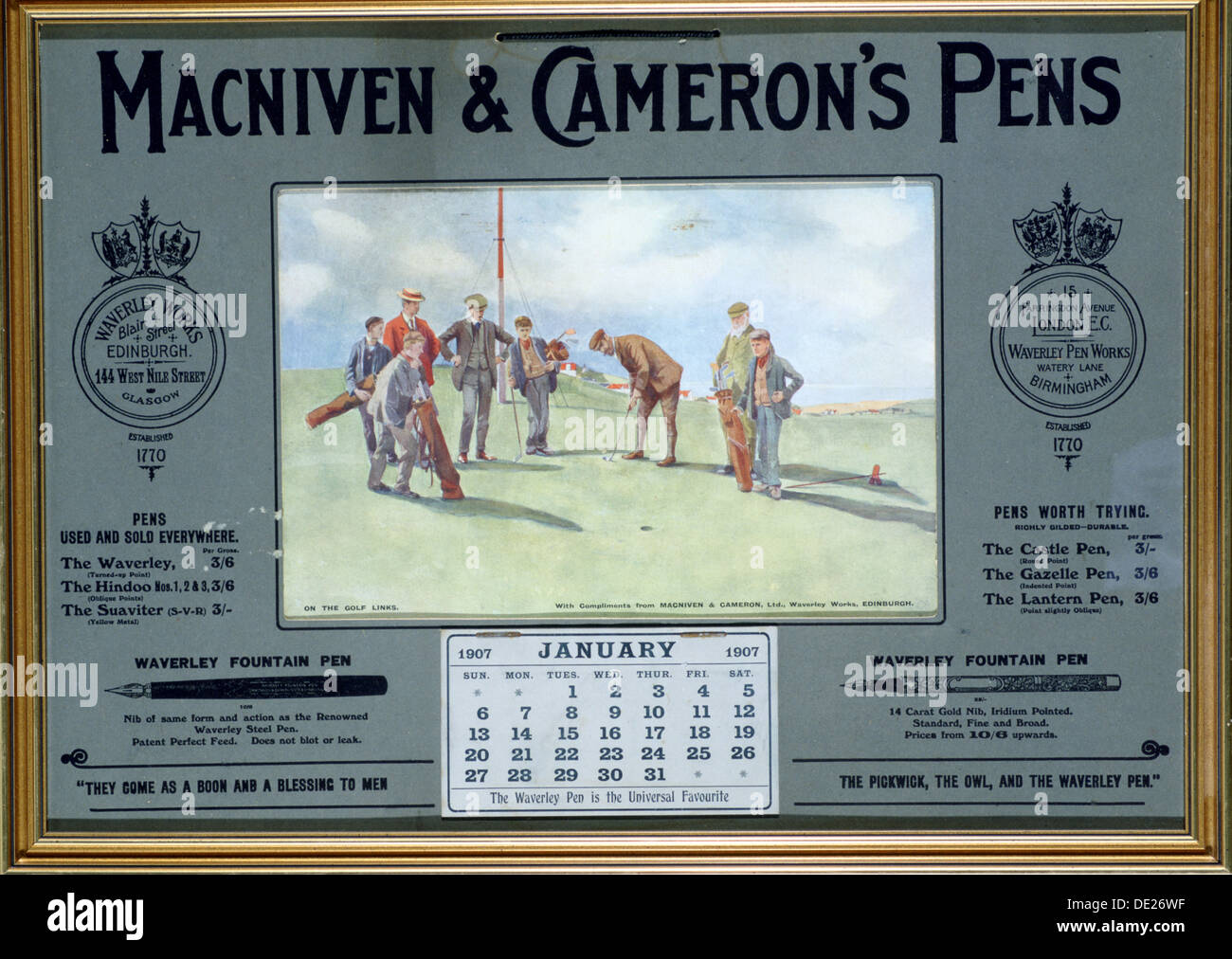 Calendar advertising MacNiven & Cameron's Pens, 1907. Artist: Unknown ...