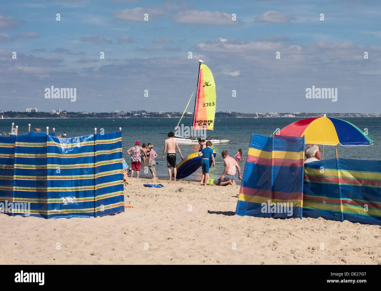 Studland Beach, people relaxing on a fine day. Isle of Purbeck, Dorset ...