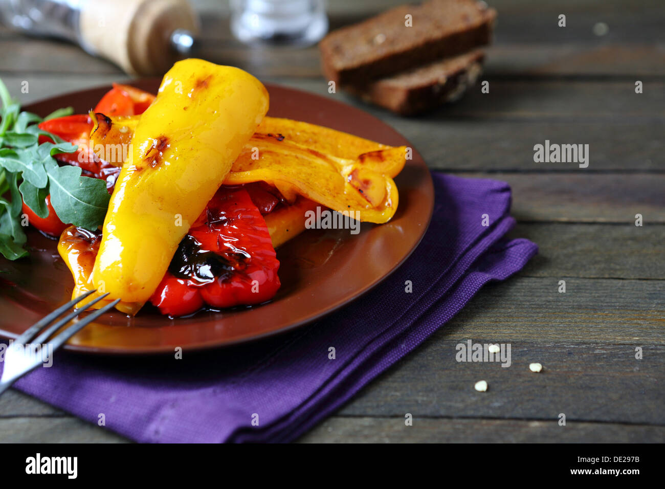 chunks of roasted peppers on a plate, food close up Stock Photo - Alamy