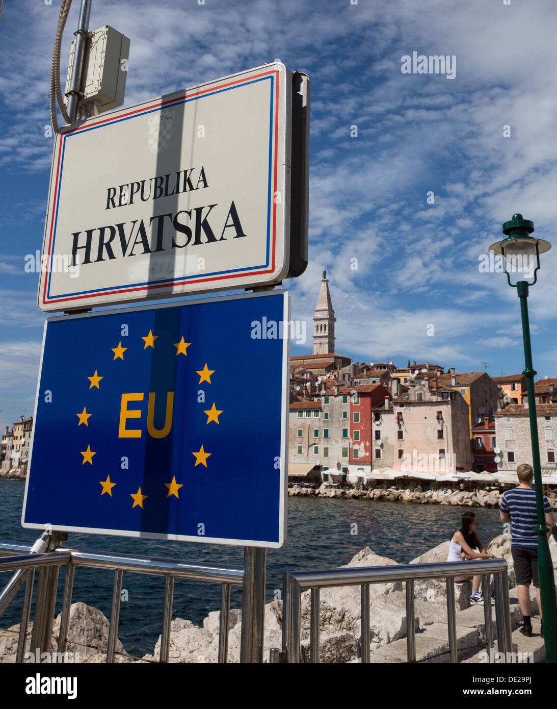 EU-admission of Croatia, flags of the EU and of Croatia waving at the ...