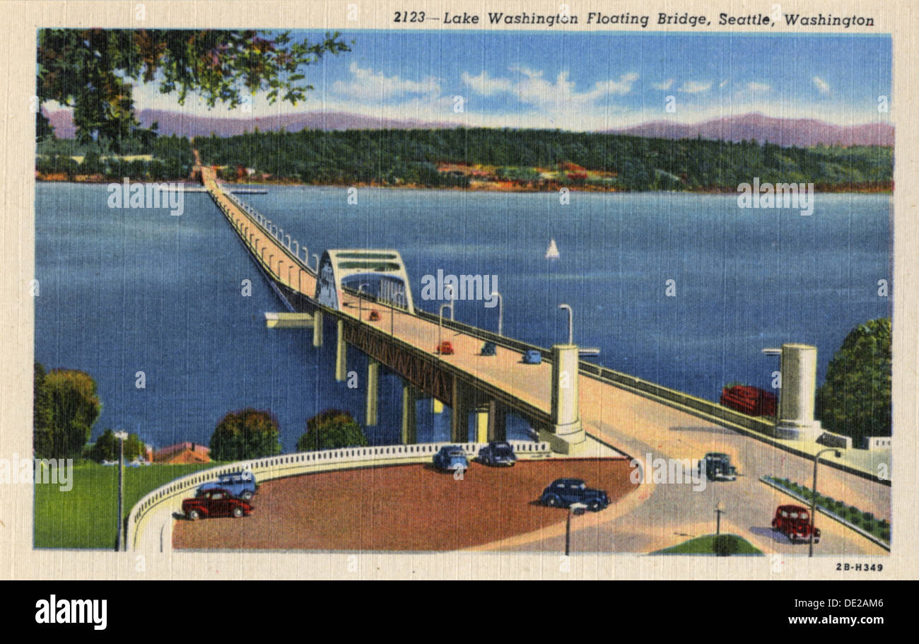Lake Washington Floating Bridge, Seattle, Washington, USA, 1942. Artist ...