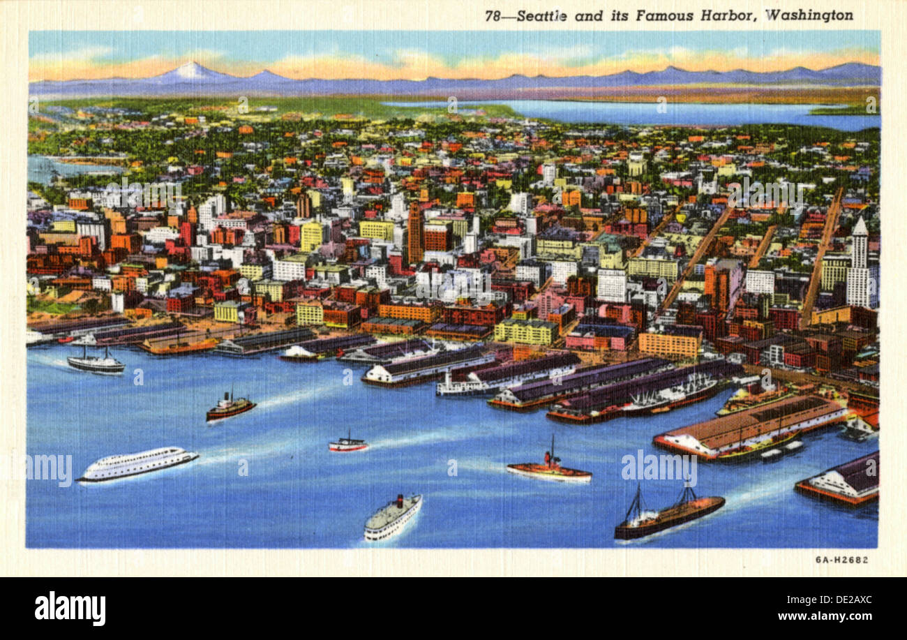 Seattle and its harbour, Washington, USA, 1936. Artist: Unknown Stock ...