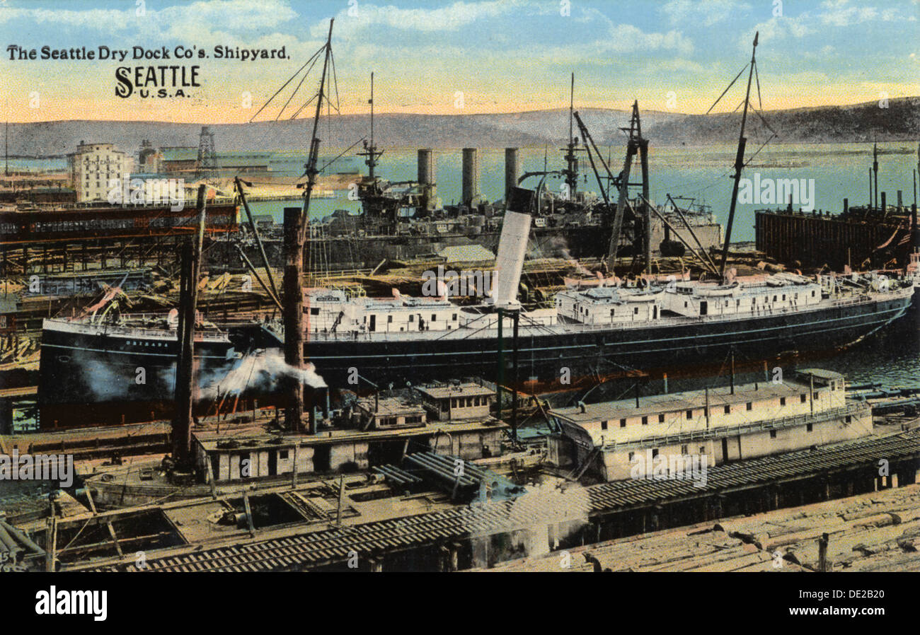 Seattle Dry Dock Company's shipyard, Seattle, Washington, USA, 1911 ...
