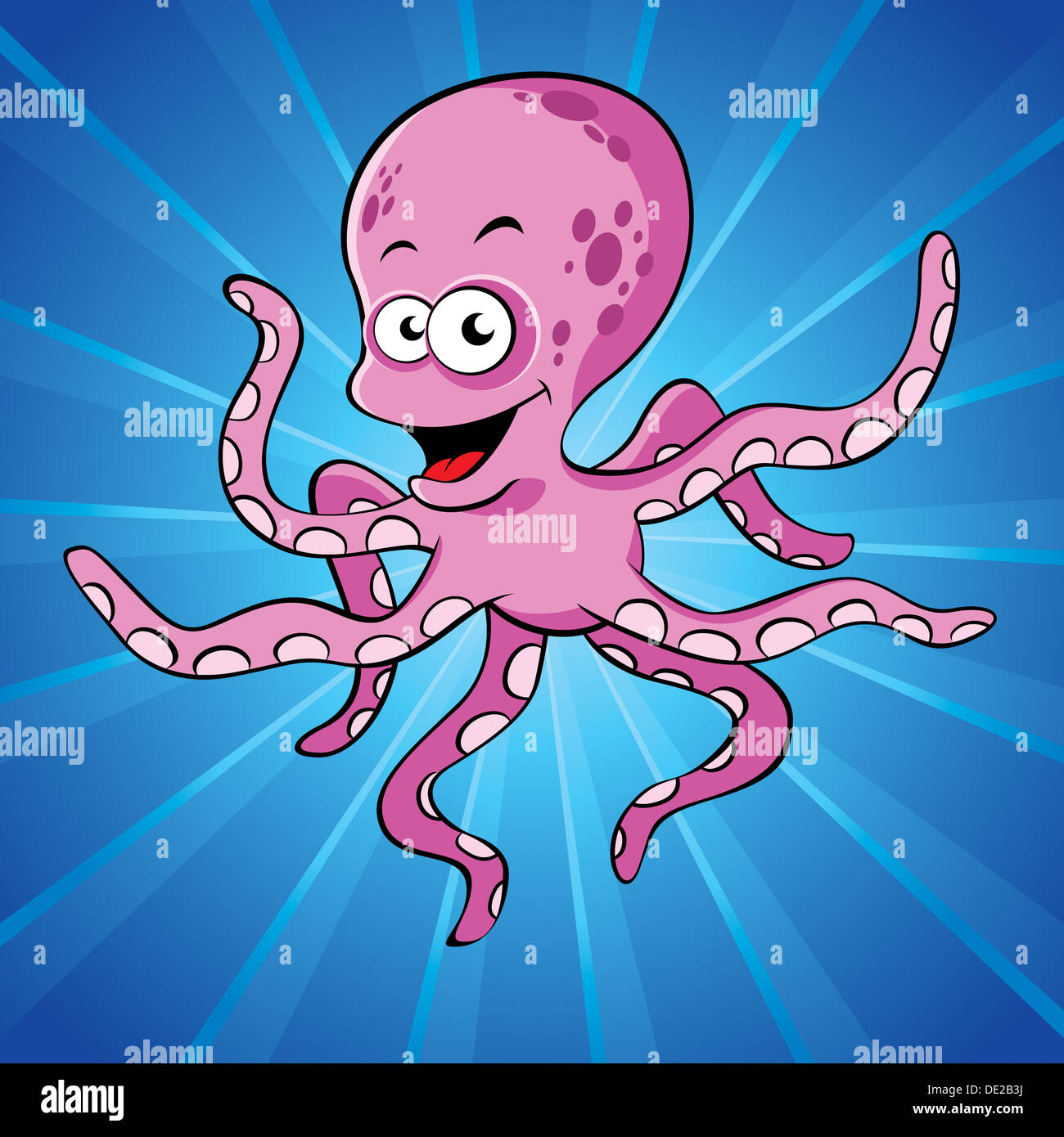 Funny cartoon octopus on the blue background Stock Photo - Alamy