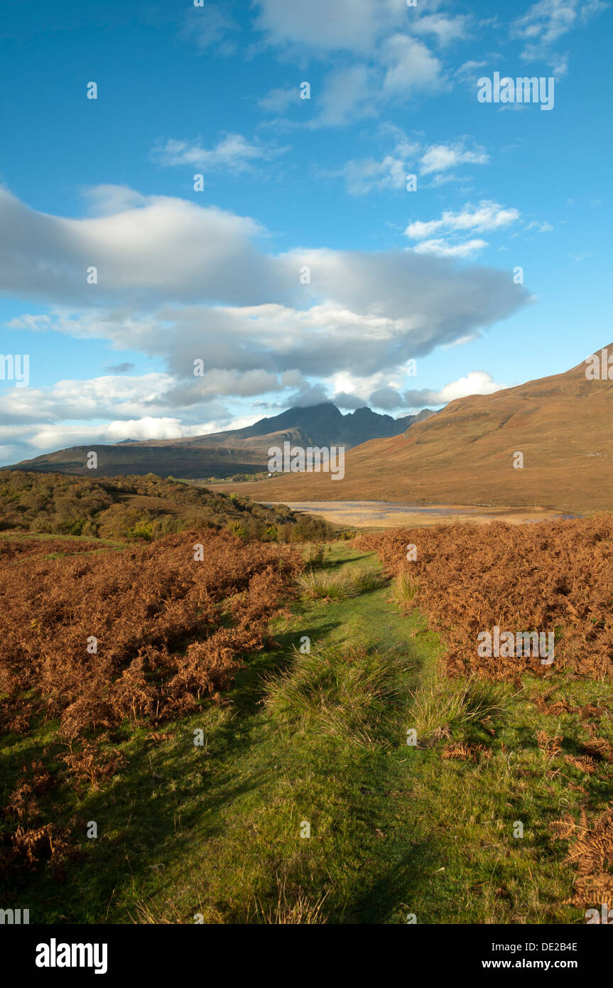 Bla Bheinn (Blaven) from near Kilbride in Strath Suardal, Isle of Skye ...