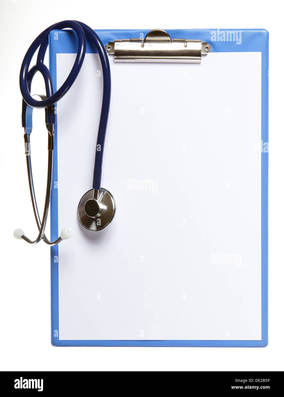Blank medical clipboard with stethoscope on white background Stock ...