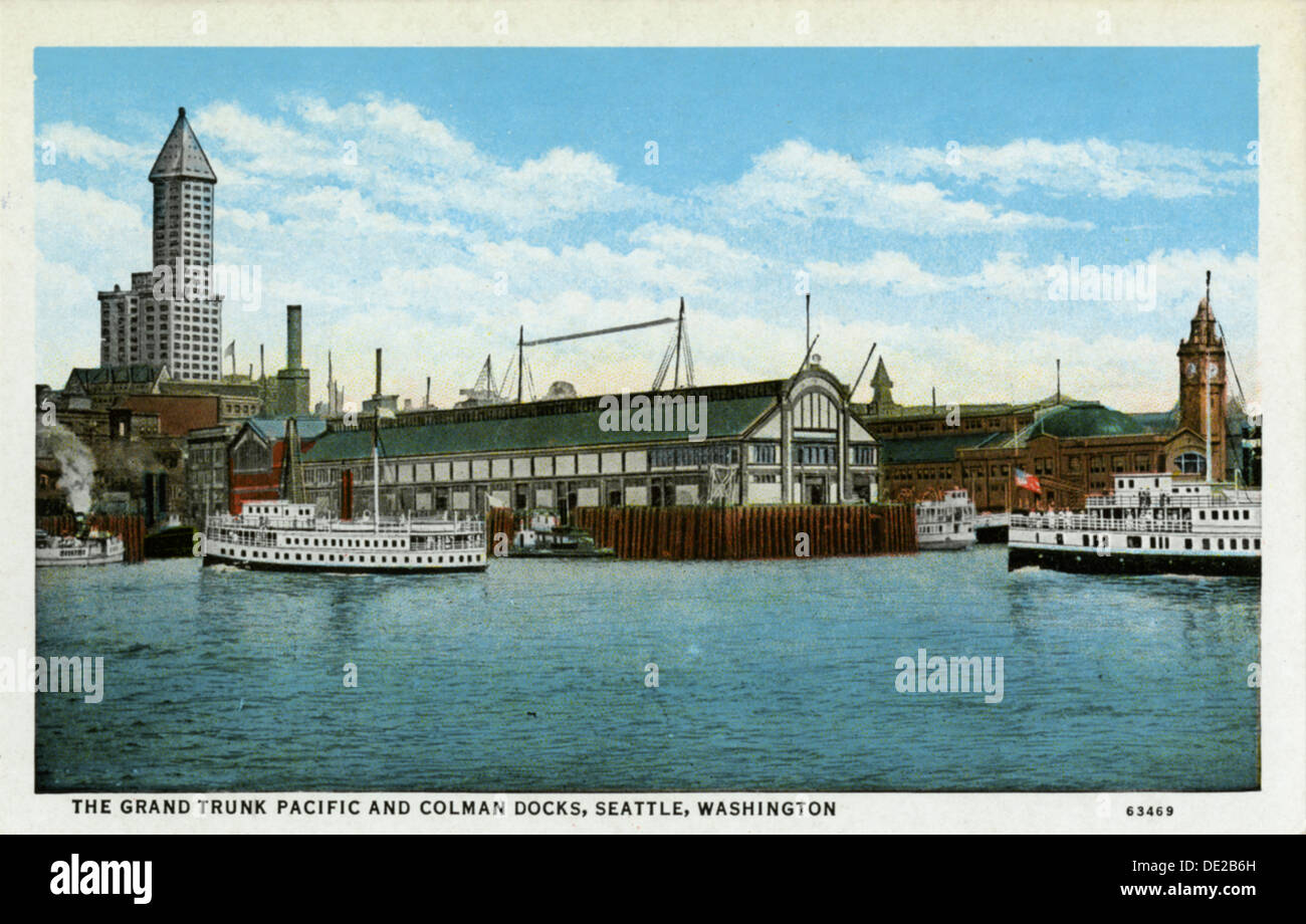 The Grand Trunk Pacific and Colman Docks, Seattle, Washington, USA ...