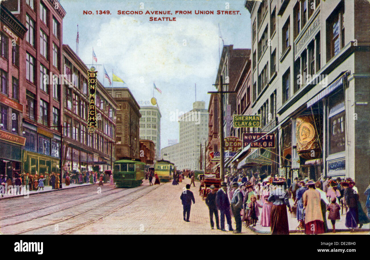 Second Avenue from Union Street, Seattle, Washington, USA, 1910. Artist ...