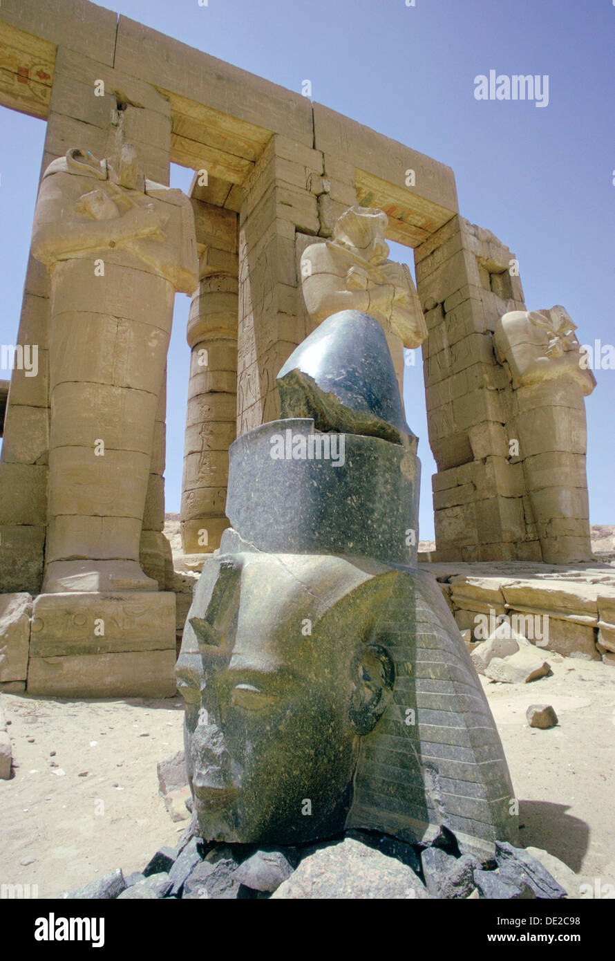 Granite head of Rameses II in front of the Ramesseum, Luxor (Thebes ...