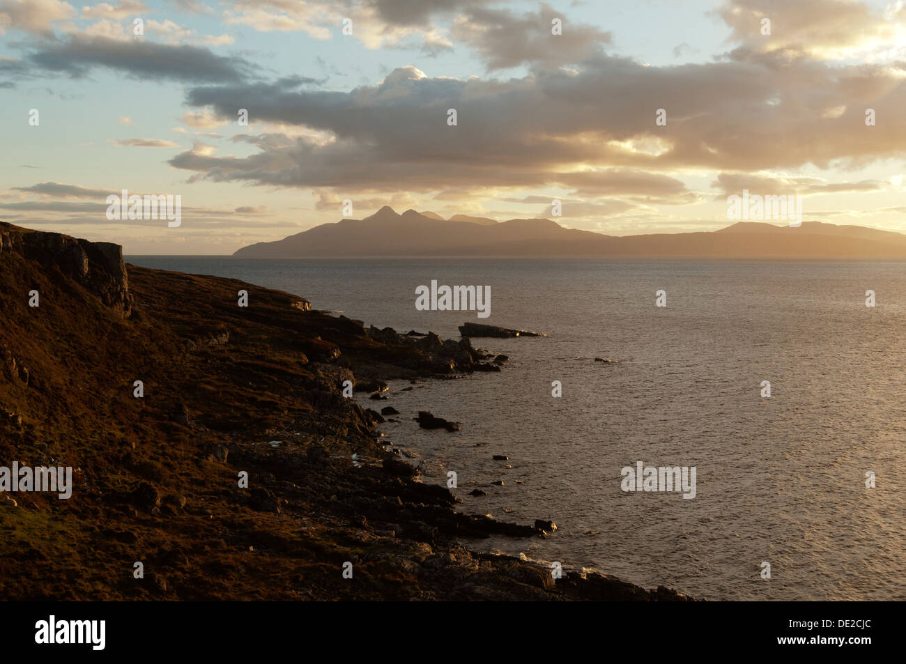 The Isle of Rum from the coast near Elgol, Isle of Skye, Scotland, UK ...