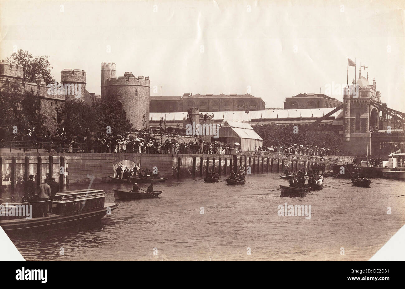 View of part of Tower Bridge from the River Thames, London, 1894 ...