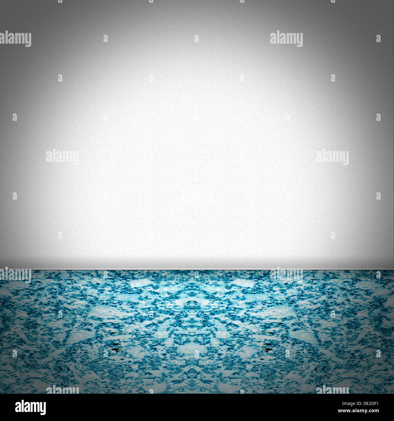 Empty room with blue marble floor and white structured wallpaper Stock ...