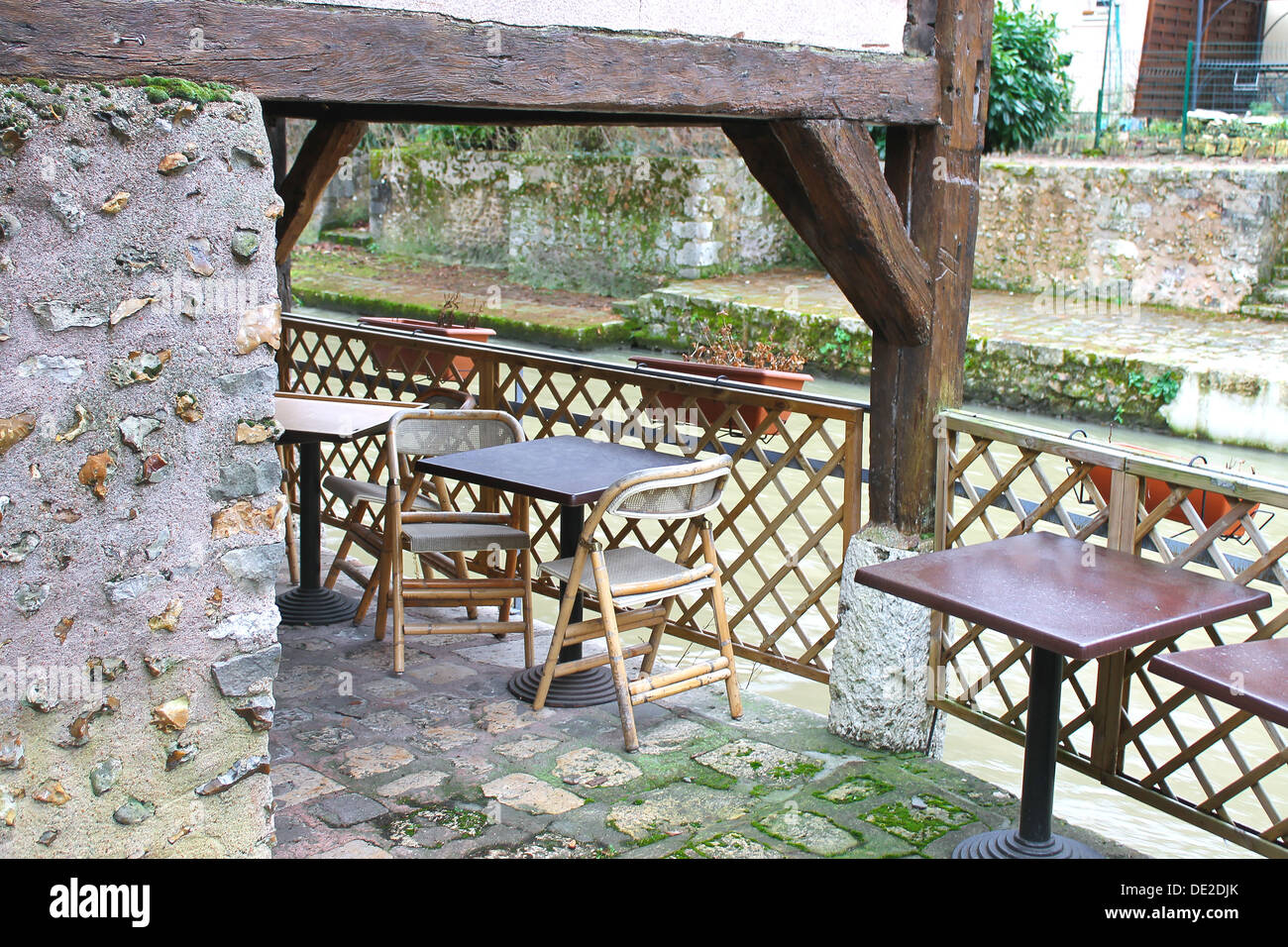 Sidewalk cafe tables in the winter. Chartres. France Stock Photo - Alamy