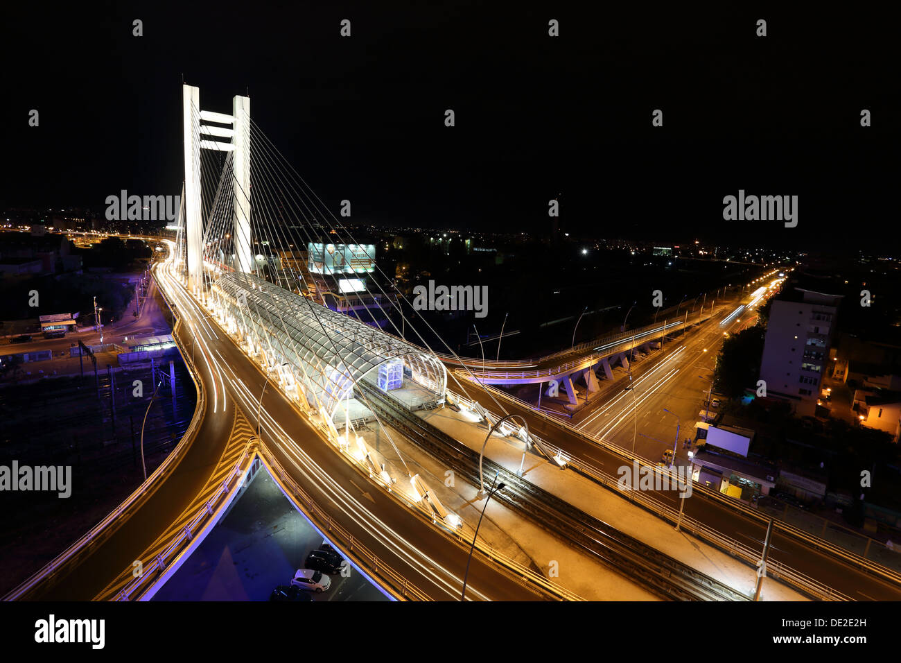 Basarab bridge in the night with cars on the bridge Stock Photo - Alamy
