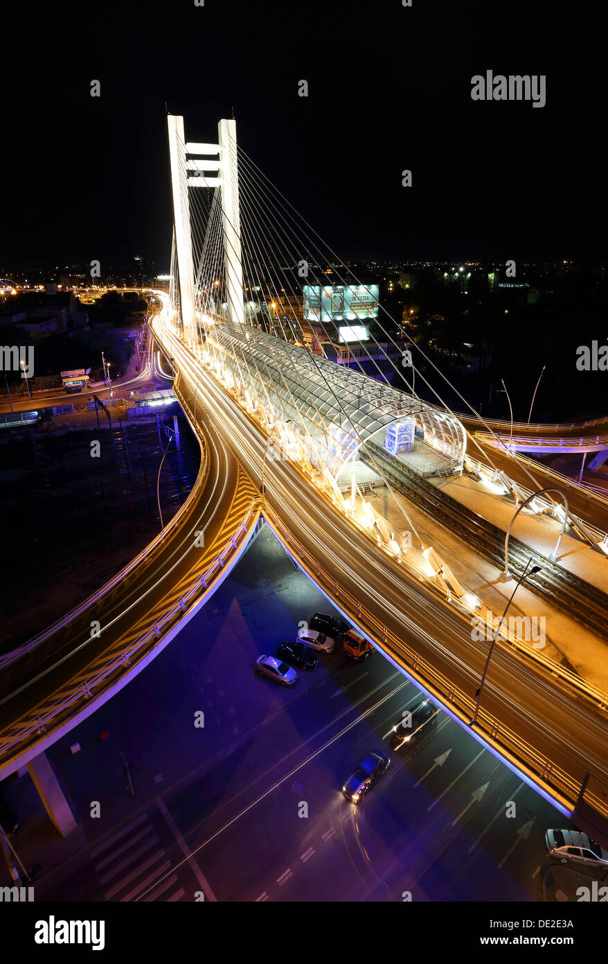 Basarab bridge in the night with cars on the bridge Stock Photo - Alamy