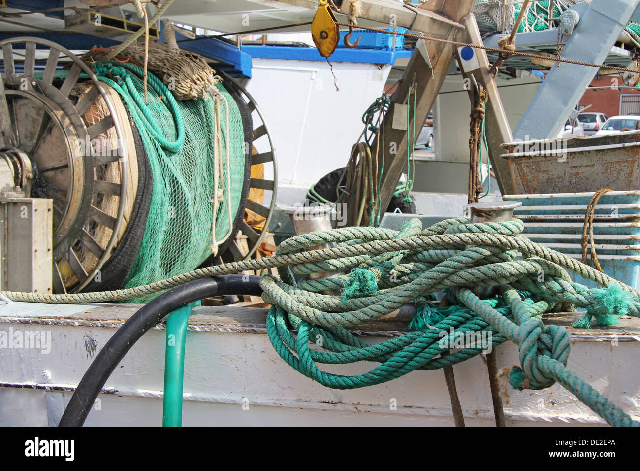 fishing nets on a white boat for fishing Stock Photo - Alamy