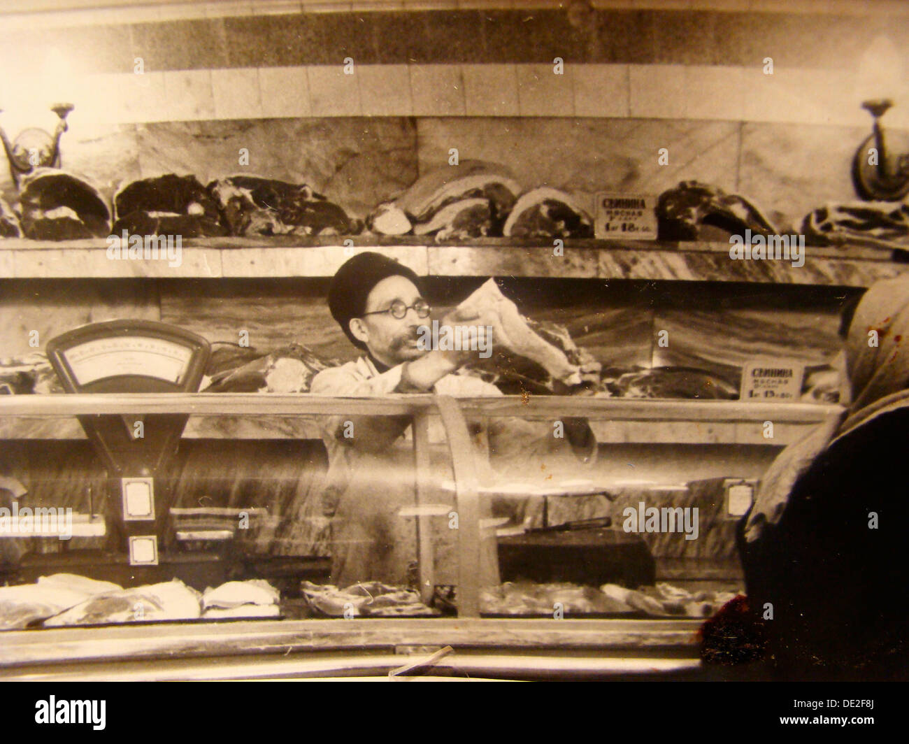 Meat counter in a Soviet food store, USSR, 1960s. Artist: Anon Stock ...