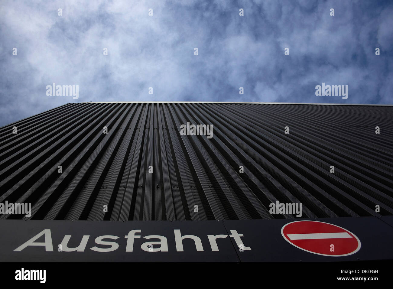 Ausfahrt, German for exit, and No Entry sign, on the facade of a car ...