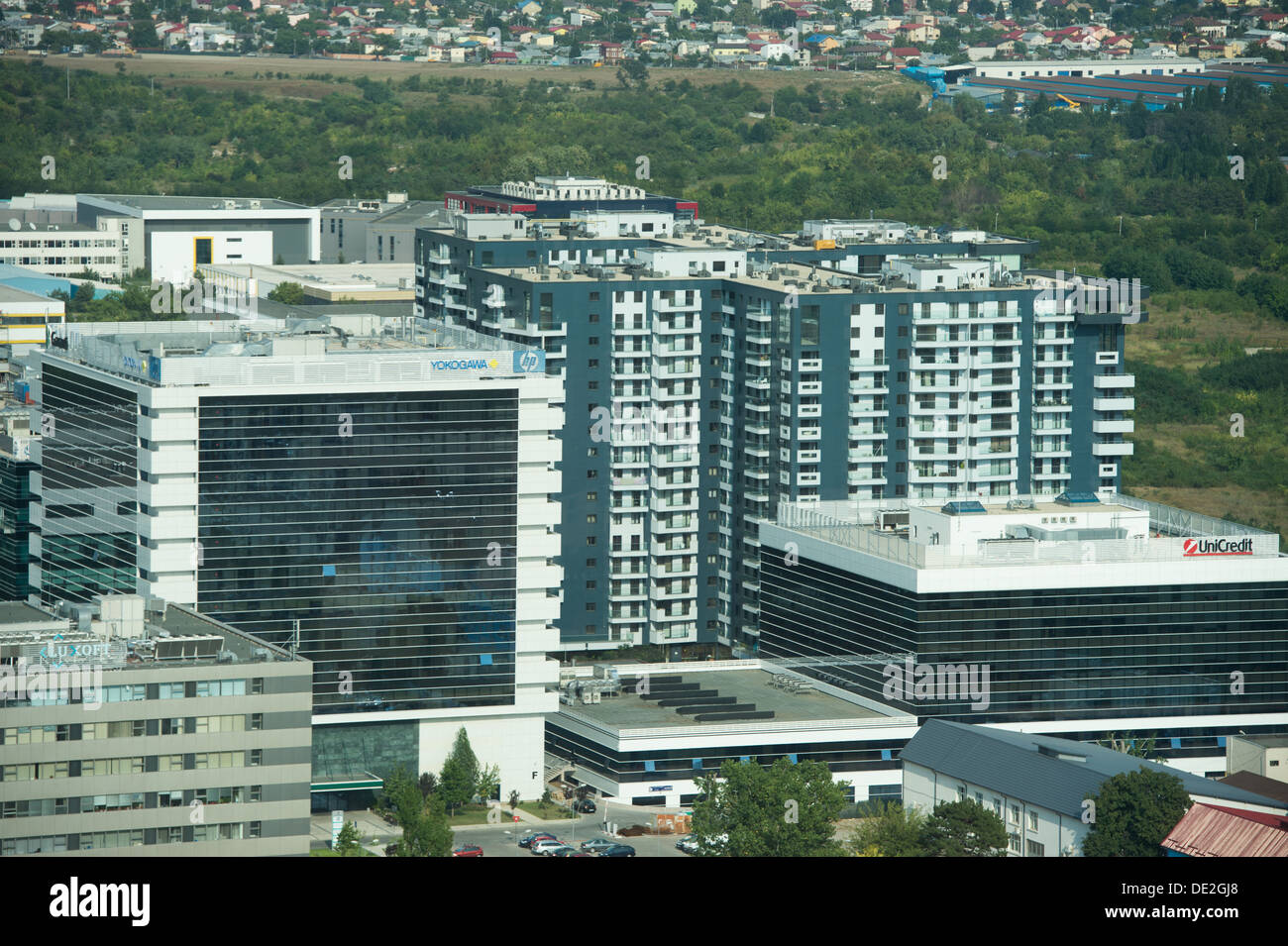 Aerial view with Office Buildings in Bucharest city. New office ...