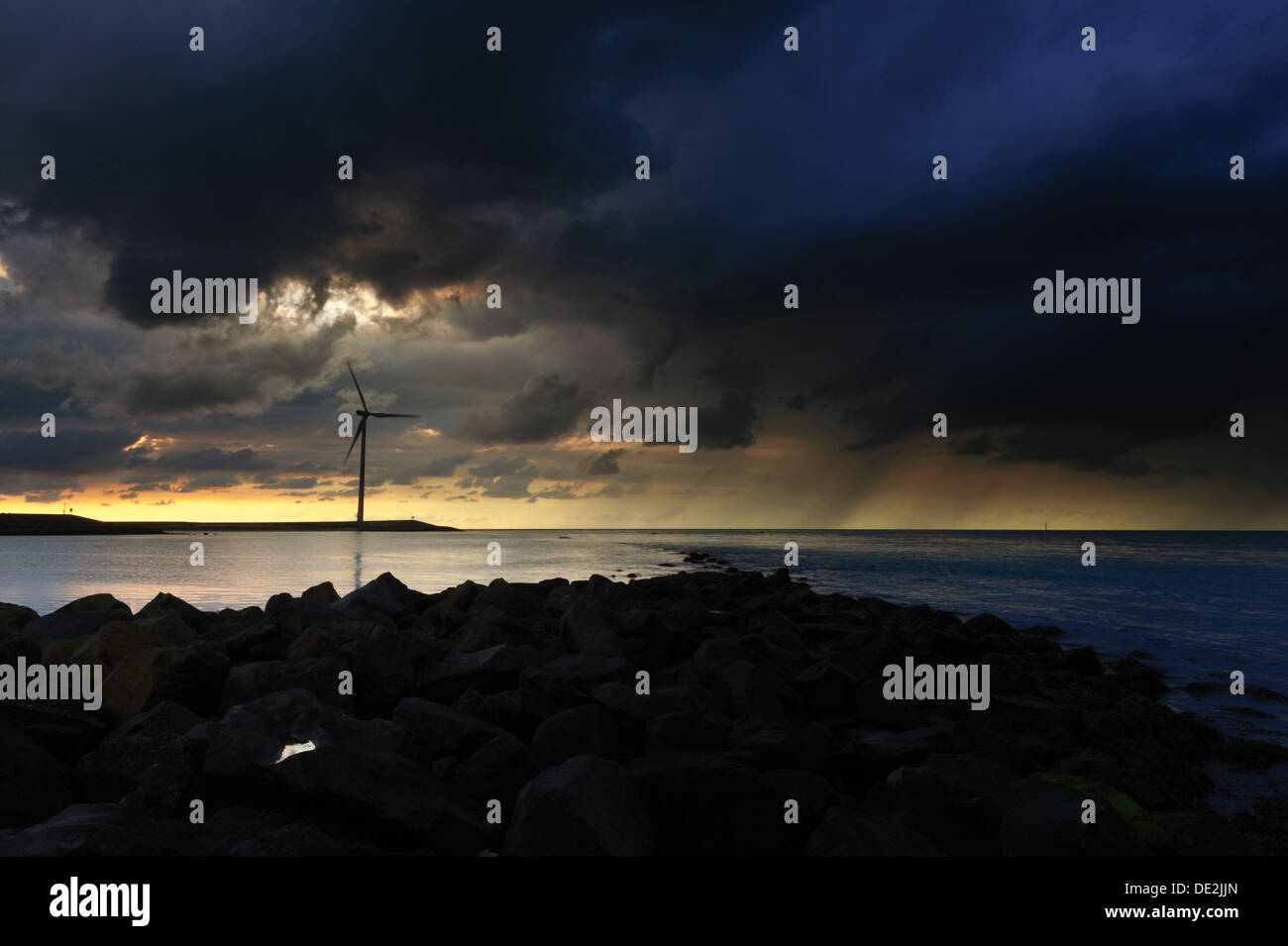 Rain clouds over the North Sea near Neeltje Jans. Zeeland, Netherlands ...