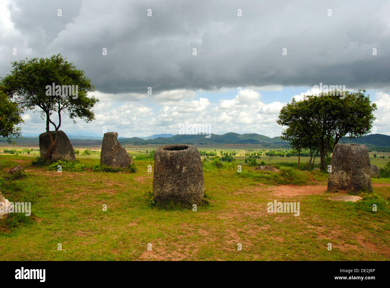 Archeology, ancient stone jars in the landscape, Jar Site 2, Hai Hin ...