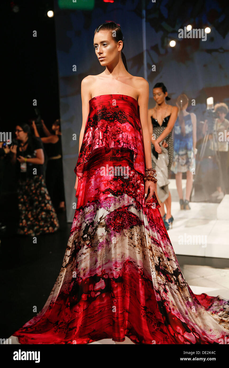 New York, NY, USA. 9th Sept, 2013. Models wear the dress designs of ...