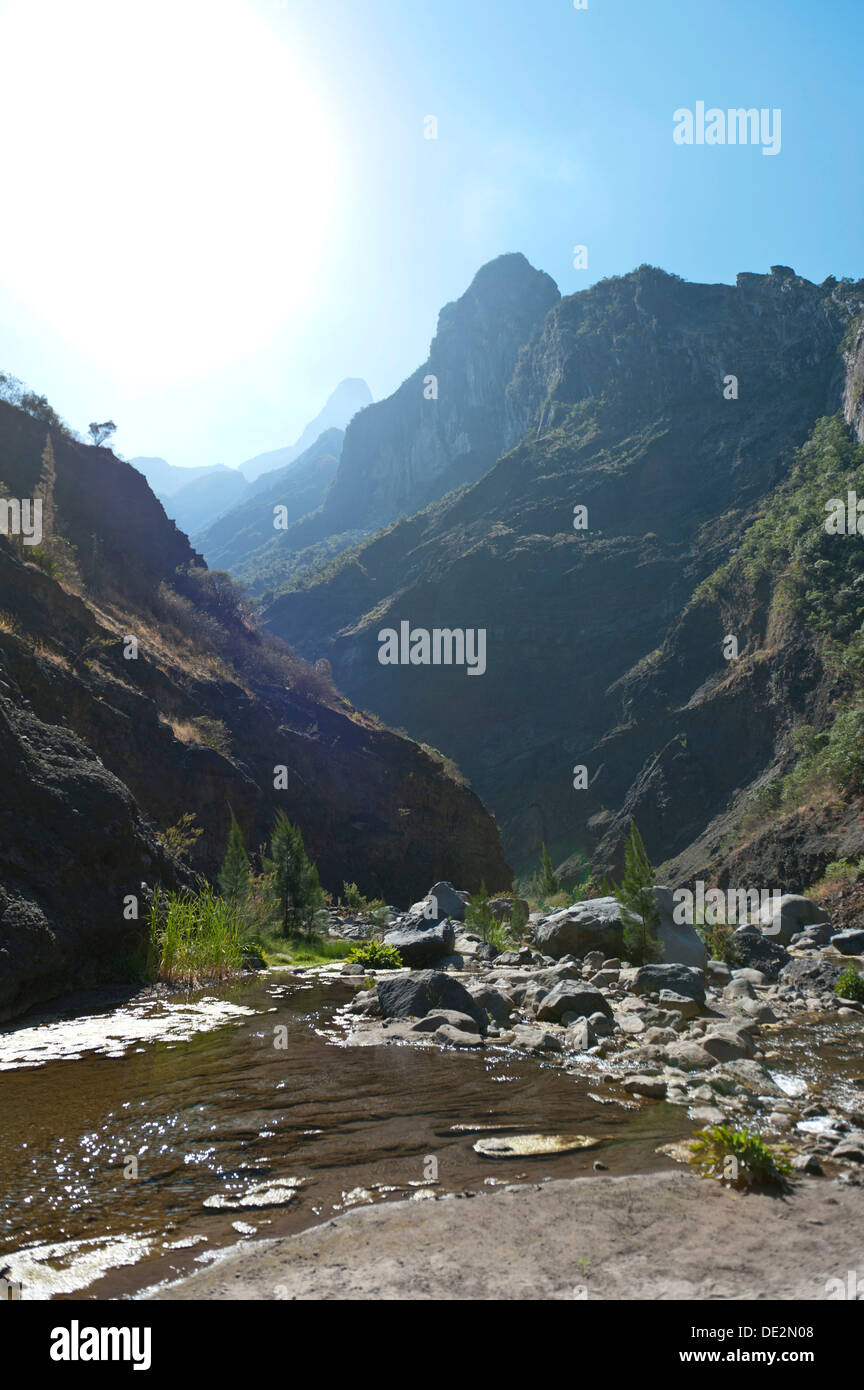 Clear stream in a deep ravine along the Sentier de la Chapelle route ...