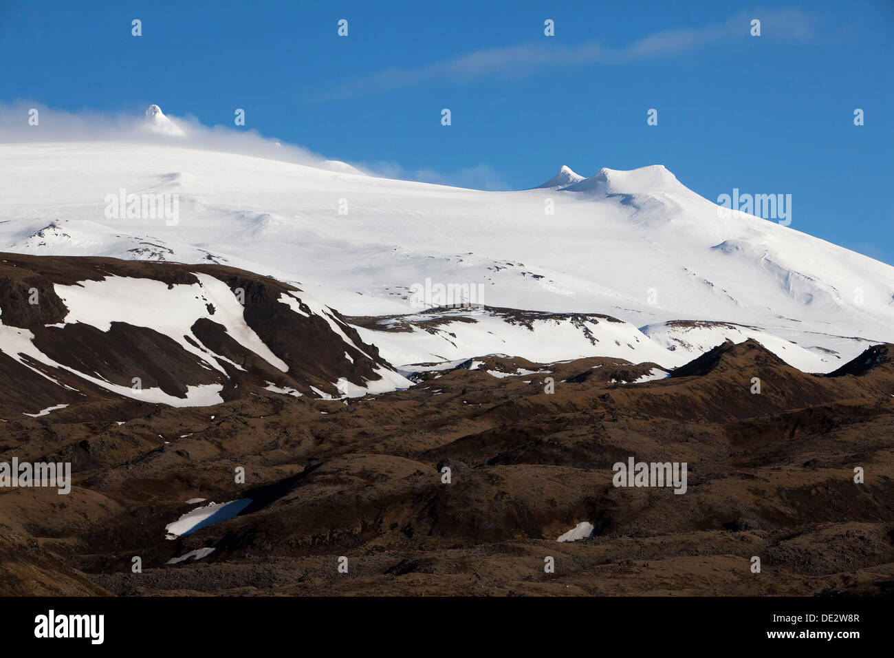 Summits of the Snaefell and Snaefellsjoekull volcanos, Snaefellsness ...