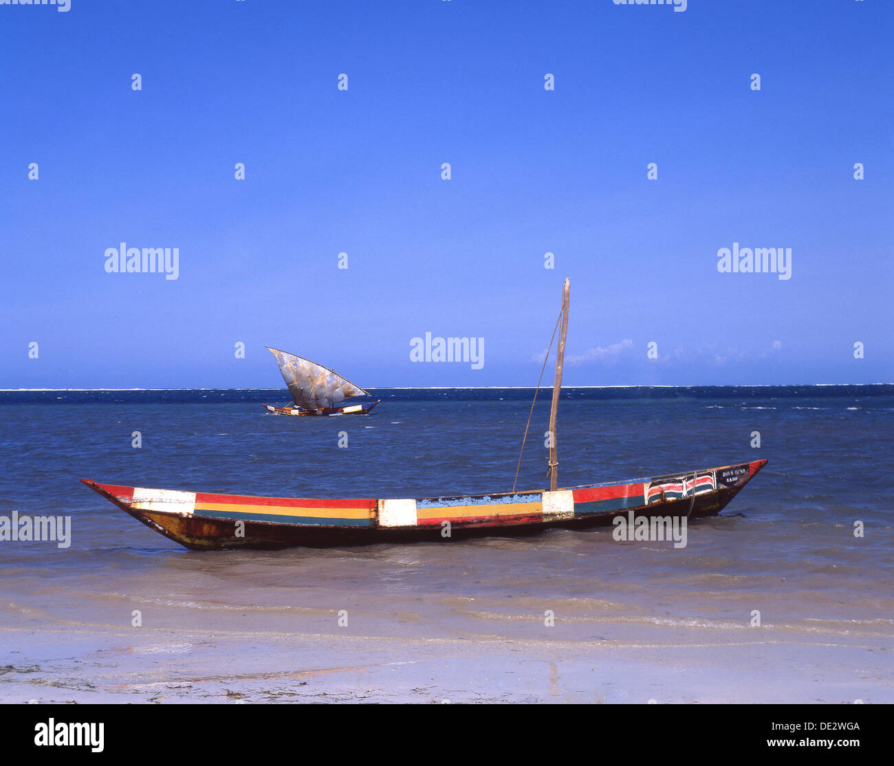 Colourful dugout sailing boat, Mombasa, Mombasa County, Republic of ...