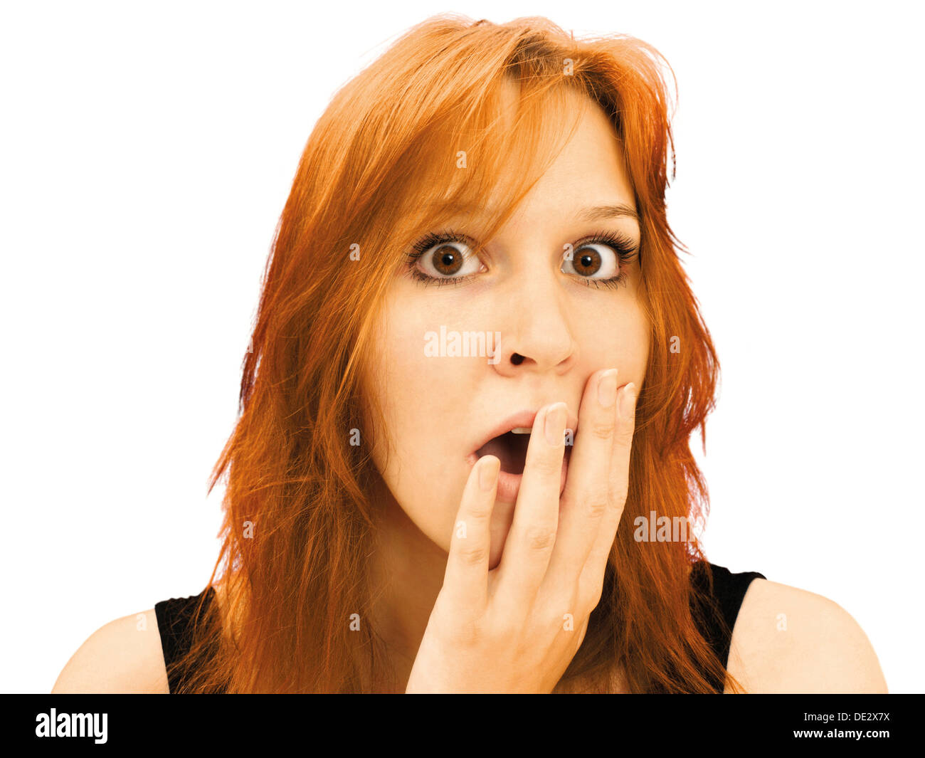 Portrait of a shocked young woman Stock Photo - Alamy Portrait of a shocked young woman Stock Photo - Alamy