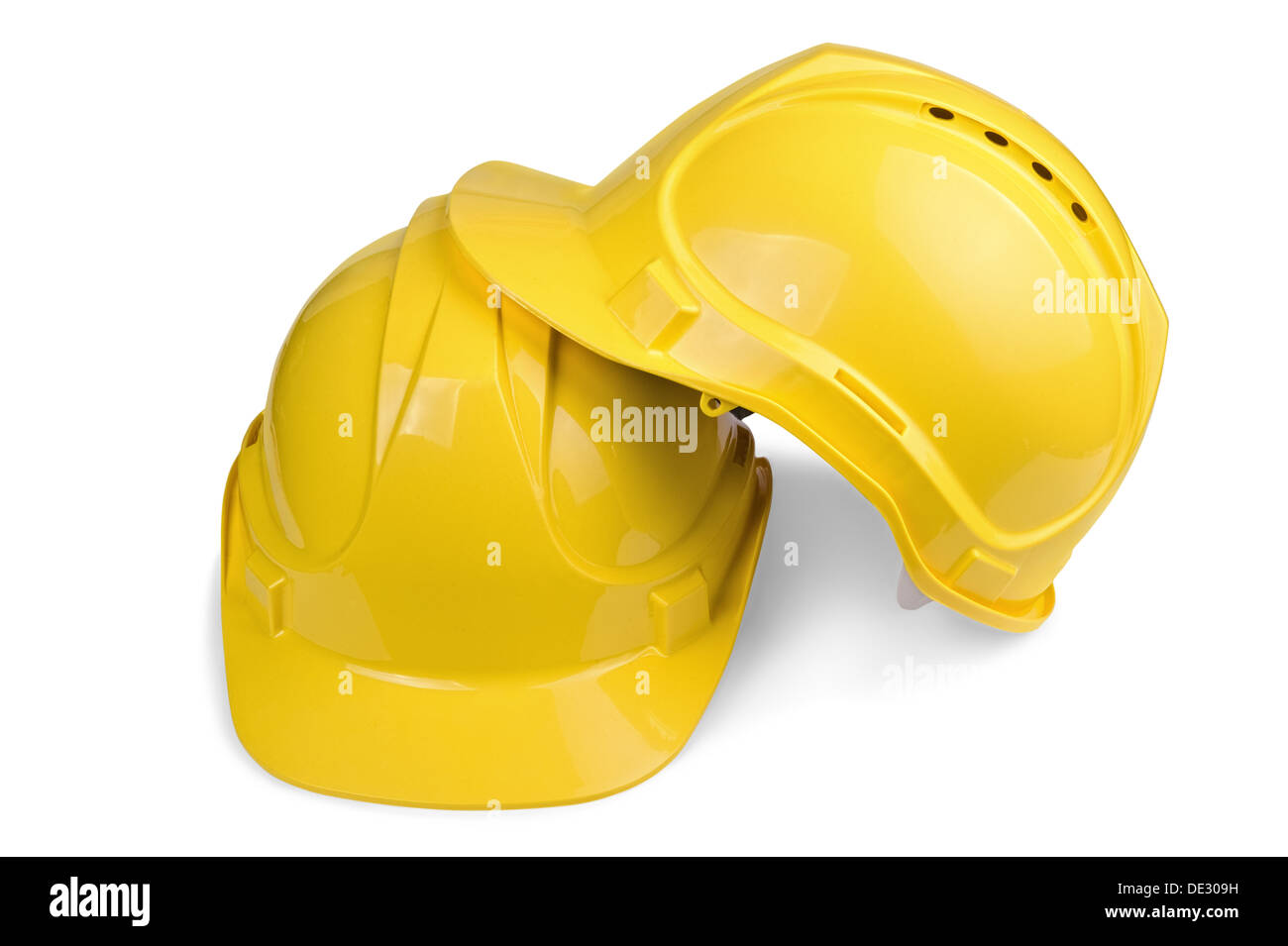 Yellow construction and industrial helmet isolated on white background ...