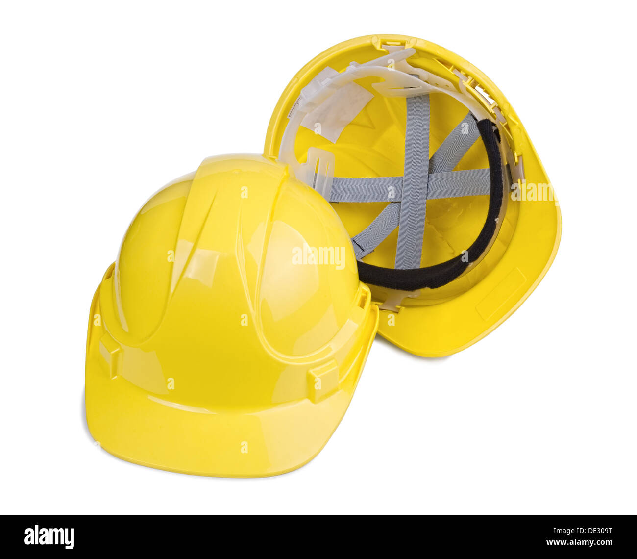Yellow construction and industrial helmet isolated on white background ...